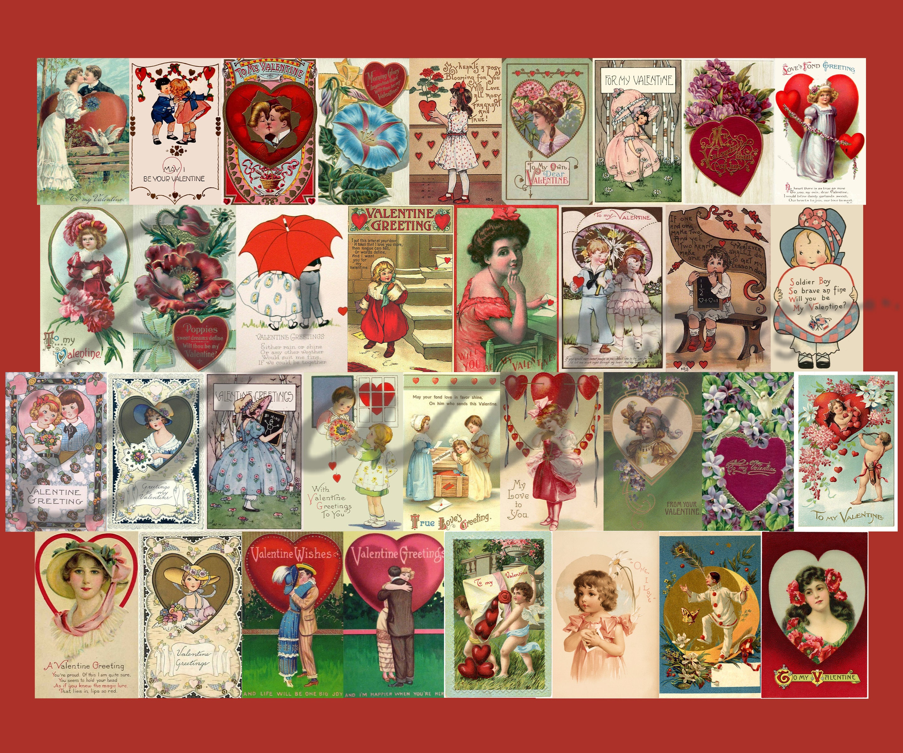 140 Valentine Day Vintage Print Cardstock, Printable Retro Valentine ...