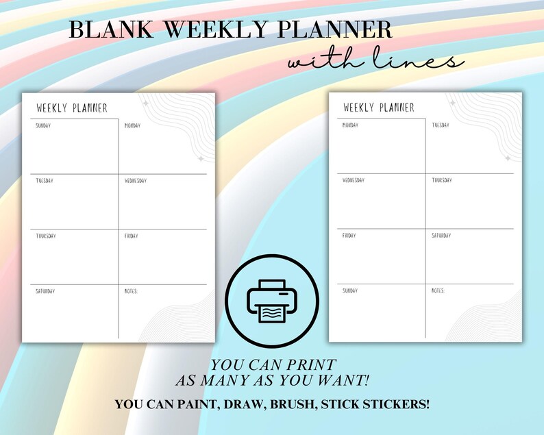 Blank Weekly Planner,printable Blank Planner,line Art Planner,reusable ...