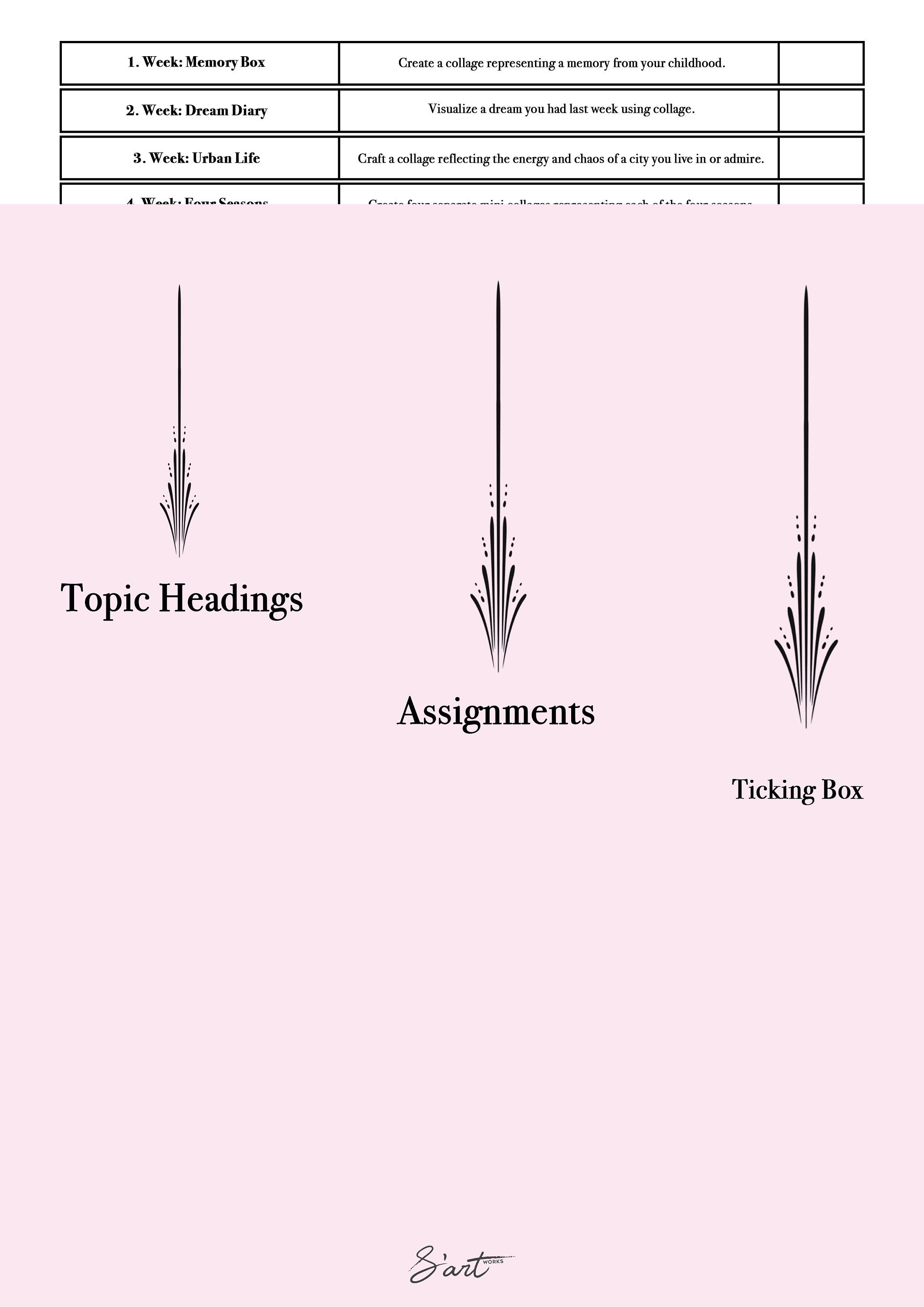 Weekly Collage Assignments 1, Art Planner for Collage Artist, Collage Creator Activity, Art ...