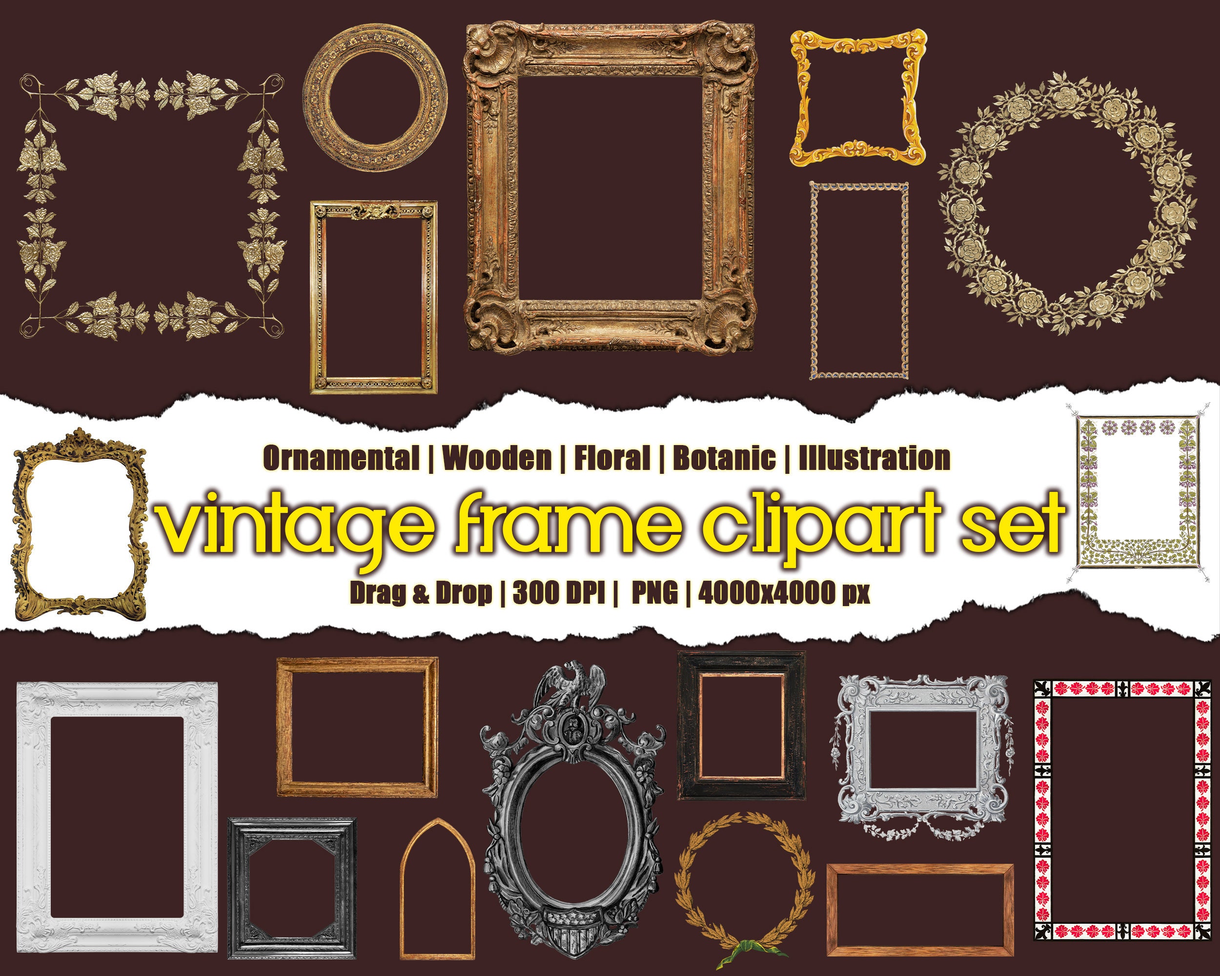 Vintage Frame Clipart Set, Wooden Frames Png, Victorian Photo Frame ...