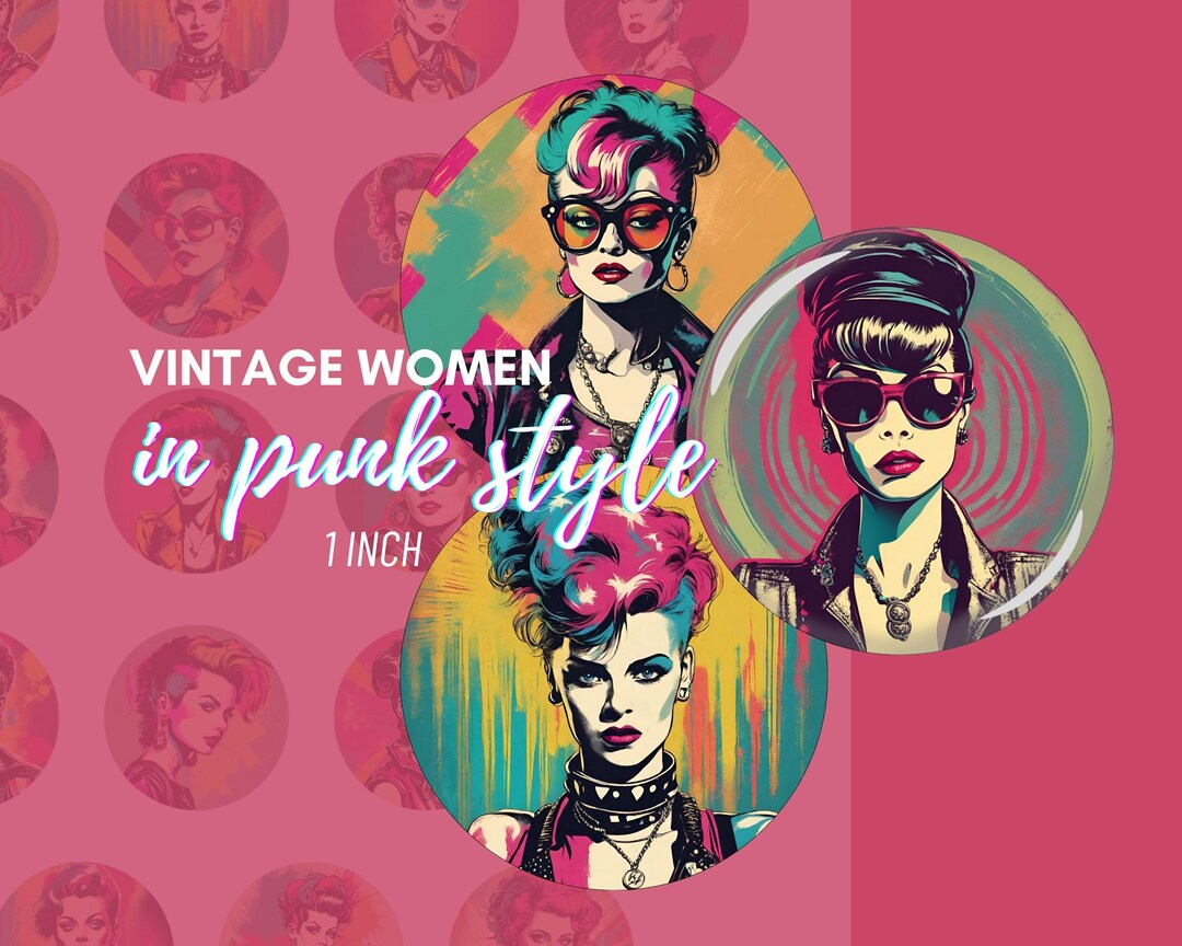 Women in Punk Style,digital Collage Sheet,punk Circle Image,80s Punk ...