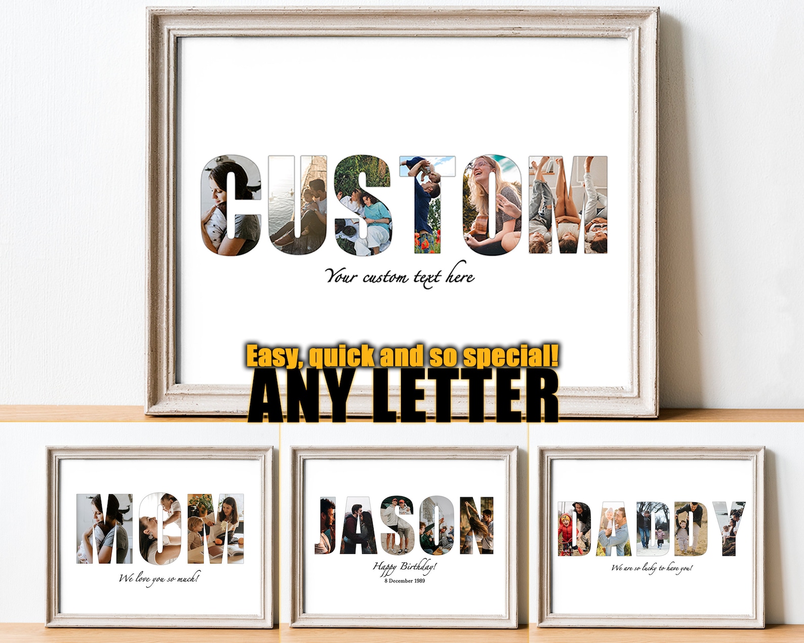 Custom Name Picture Collage, Personalized Text Photo Collage, Custom ...