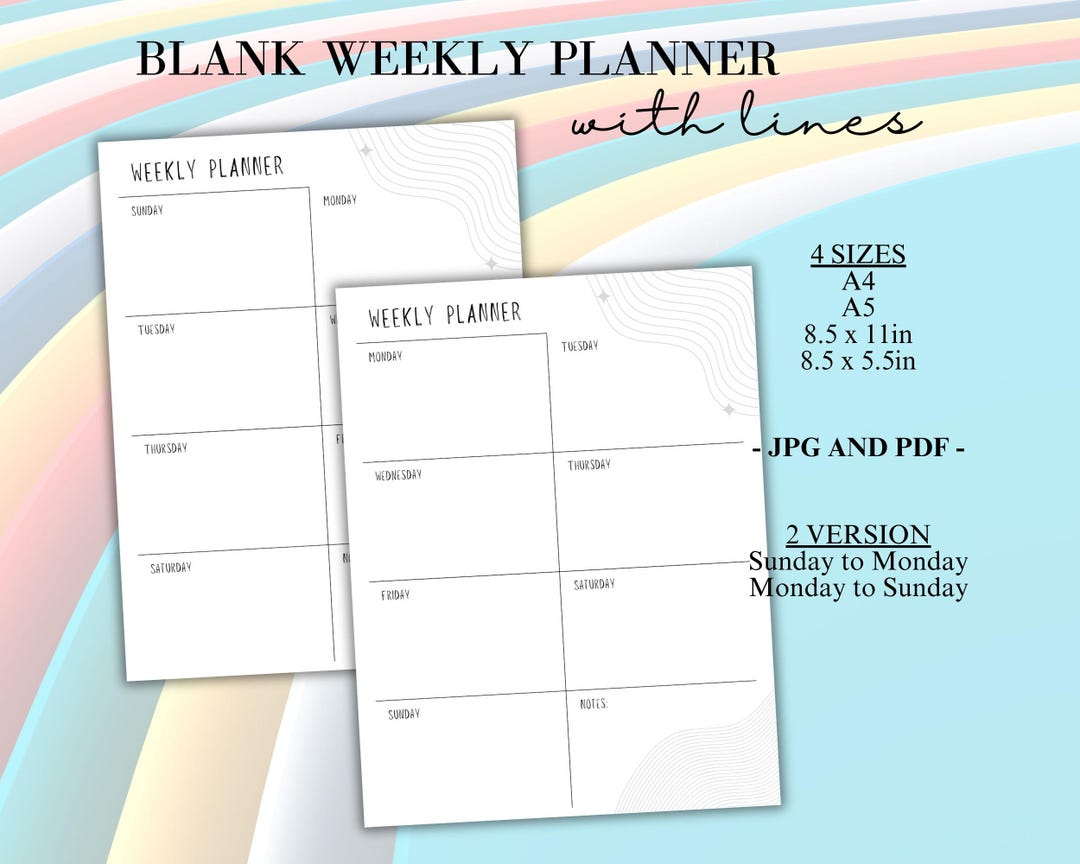 Blank Weekly Planner,printable Blank Planner,line Art Planner,reusable ...