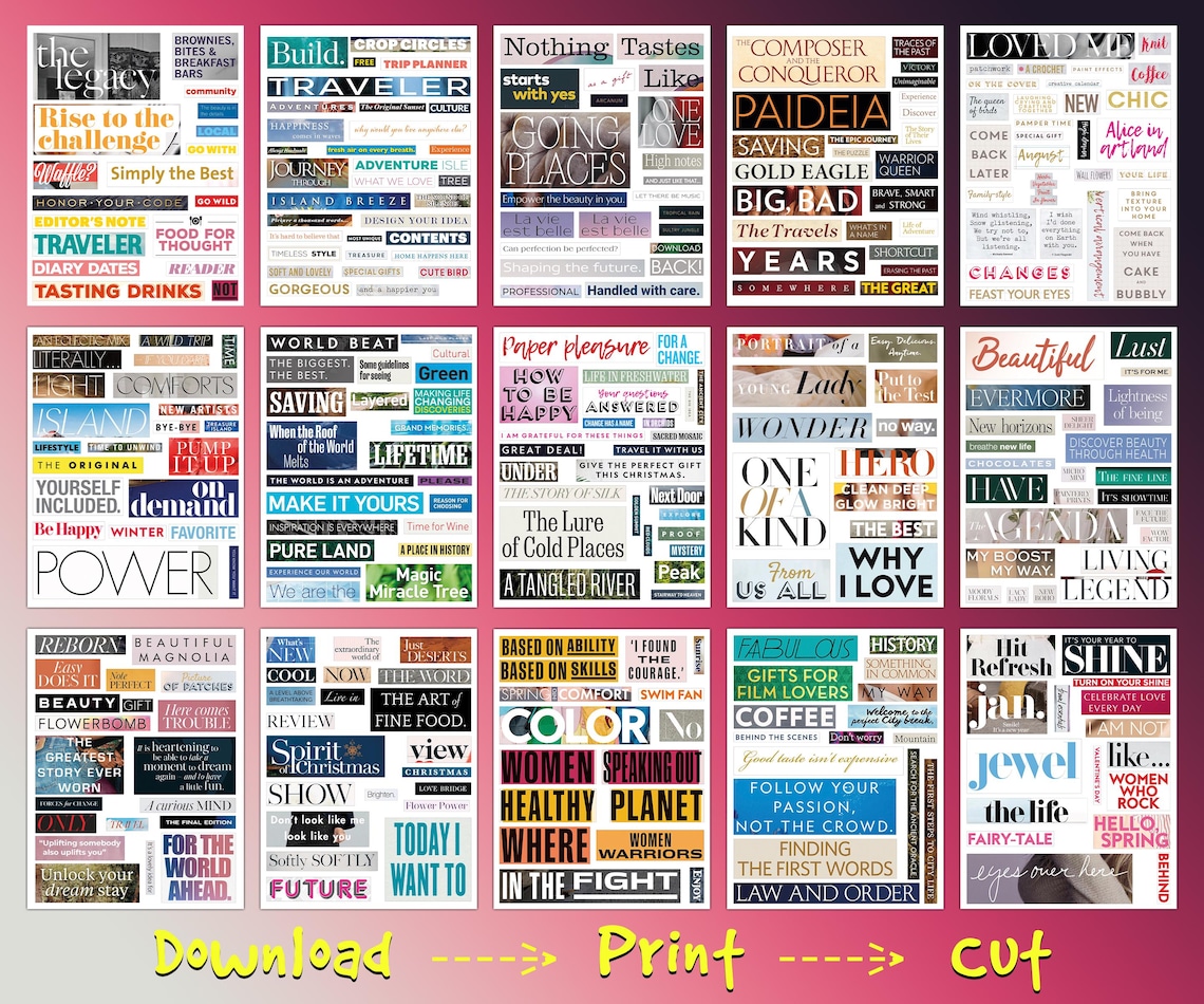 Vision Board Kit, Magazine Words Printable, 300+ Magazine Words, Words ...