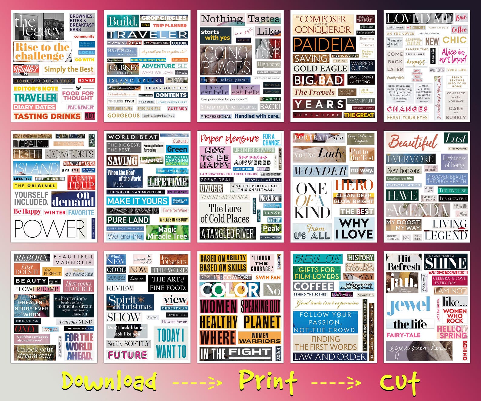 Vision Board Kit, Magazine Words Printable, 300+ Magazine Words, Words ...