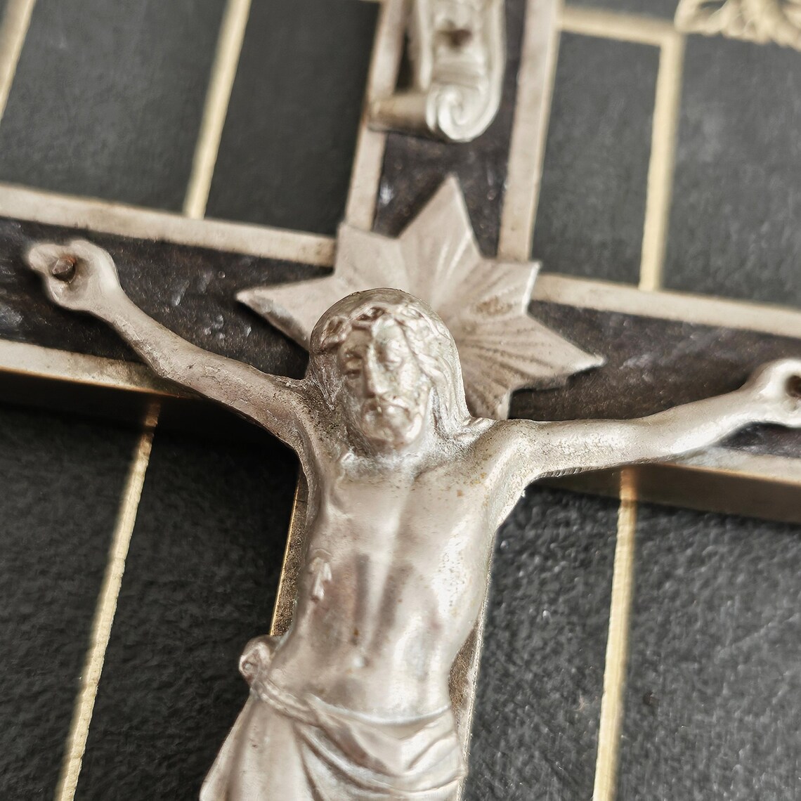 VINTAGE | Vintage Pectoral Crucifix Skull Crossbones Cross Ebony Inlay ...