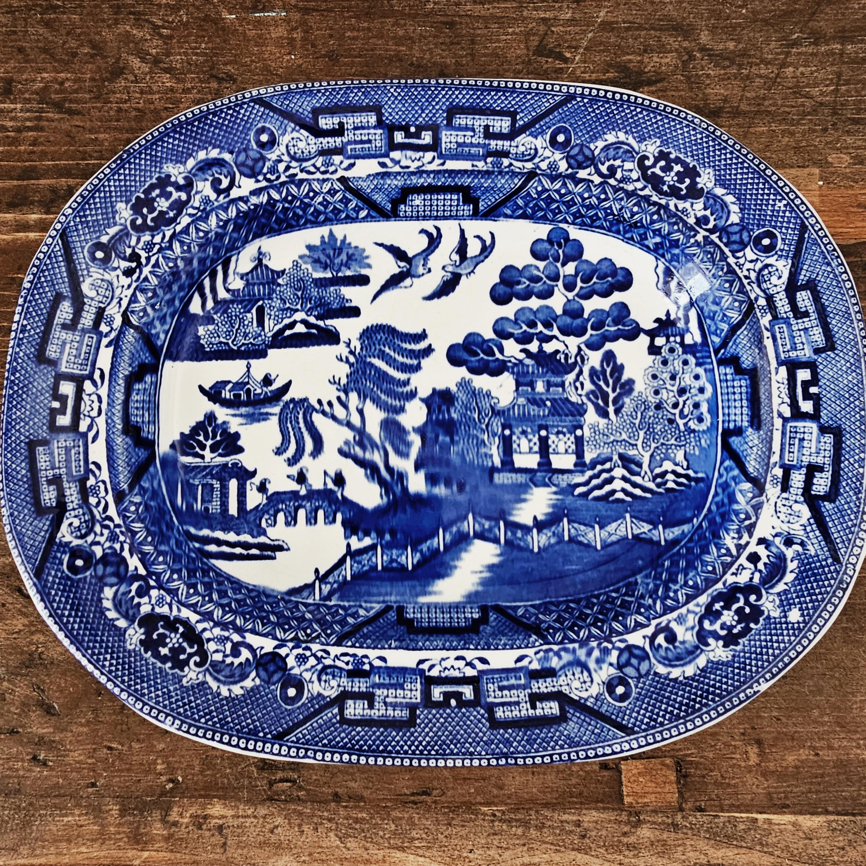 Antique Blue Willow Wedgwood & Co England Pagoda Platter - Etsy