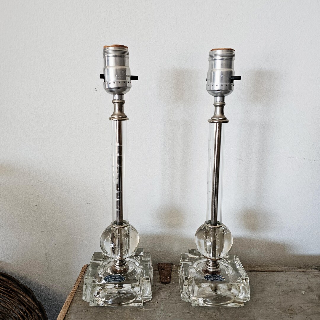 VINTAGE | Mid-century Etched Glass Boudoir Lamps Schiller Bros. in ...