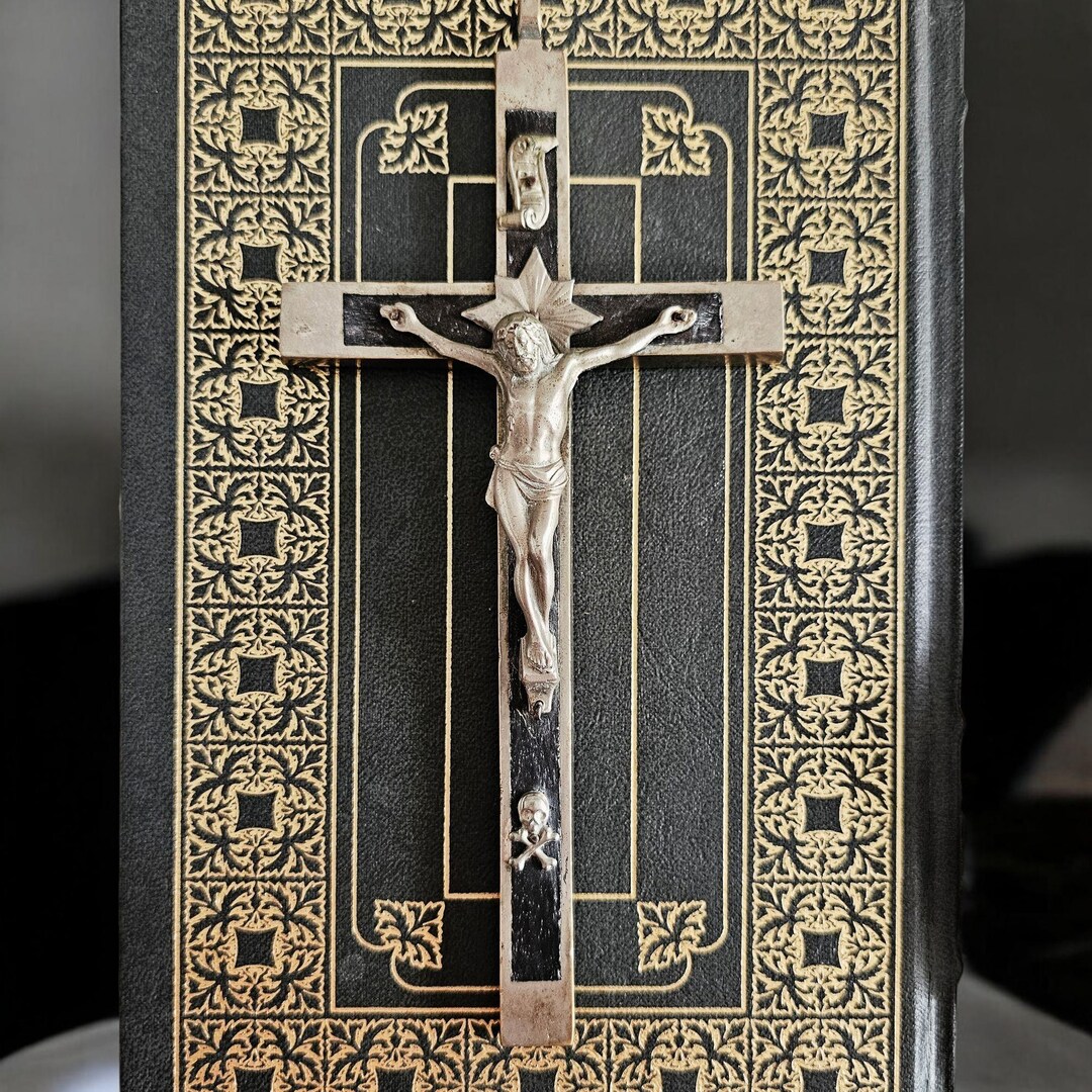 VINTAGE | Vintage Pectoral Crucifix Skull Crossbones Cross Ebony Inlay ...