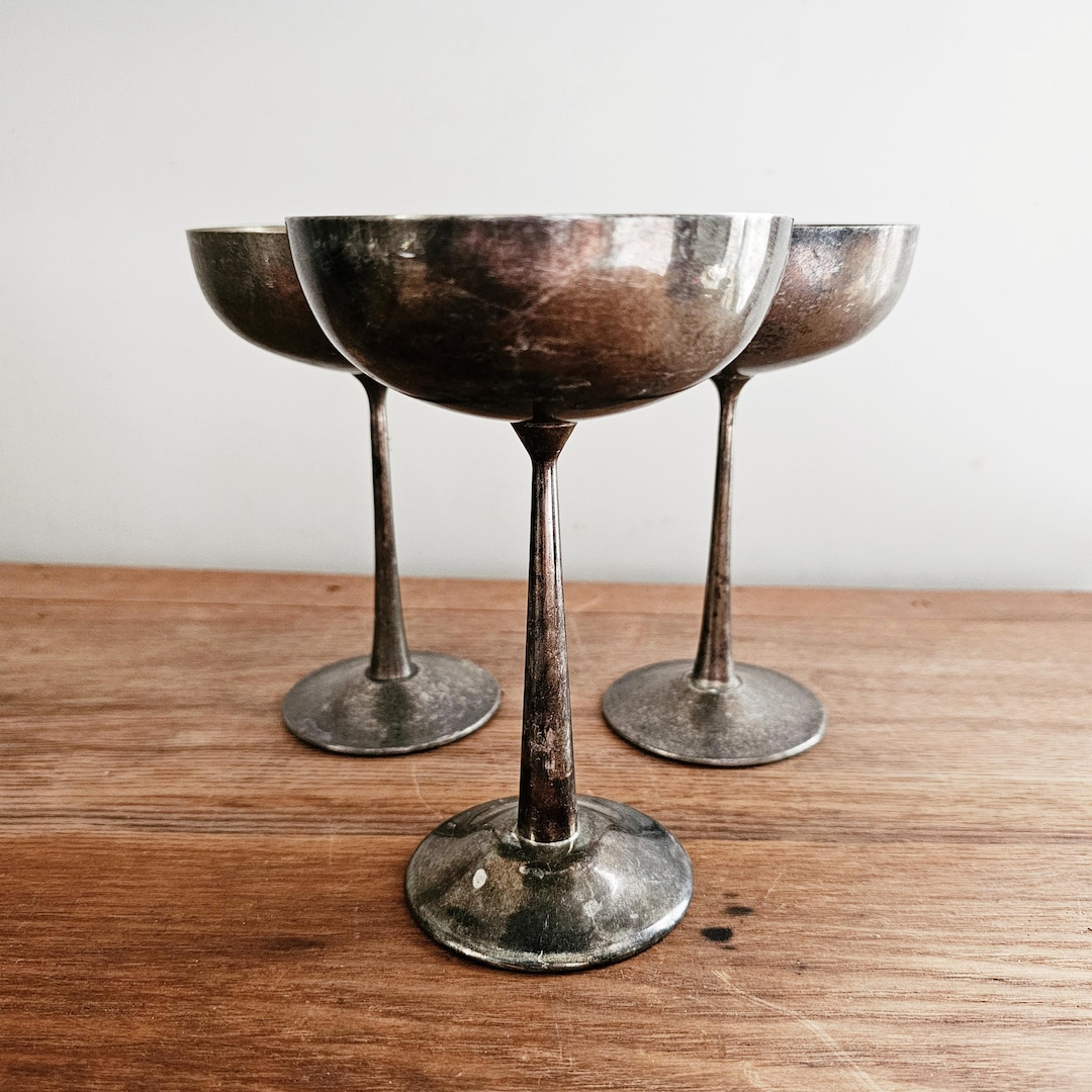 VINTAGE | Italian De Uberti Art Deco Silverplate Coupe Glasses Goblets ...