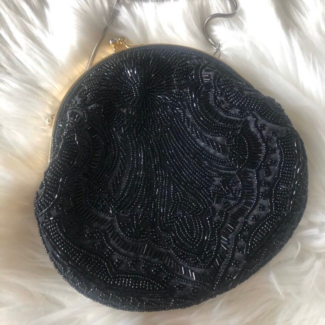 Vintage Black Beaded Purse 1990s Snap Closure - Etsy