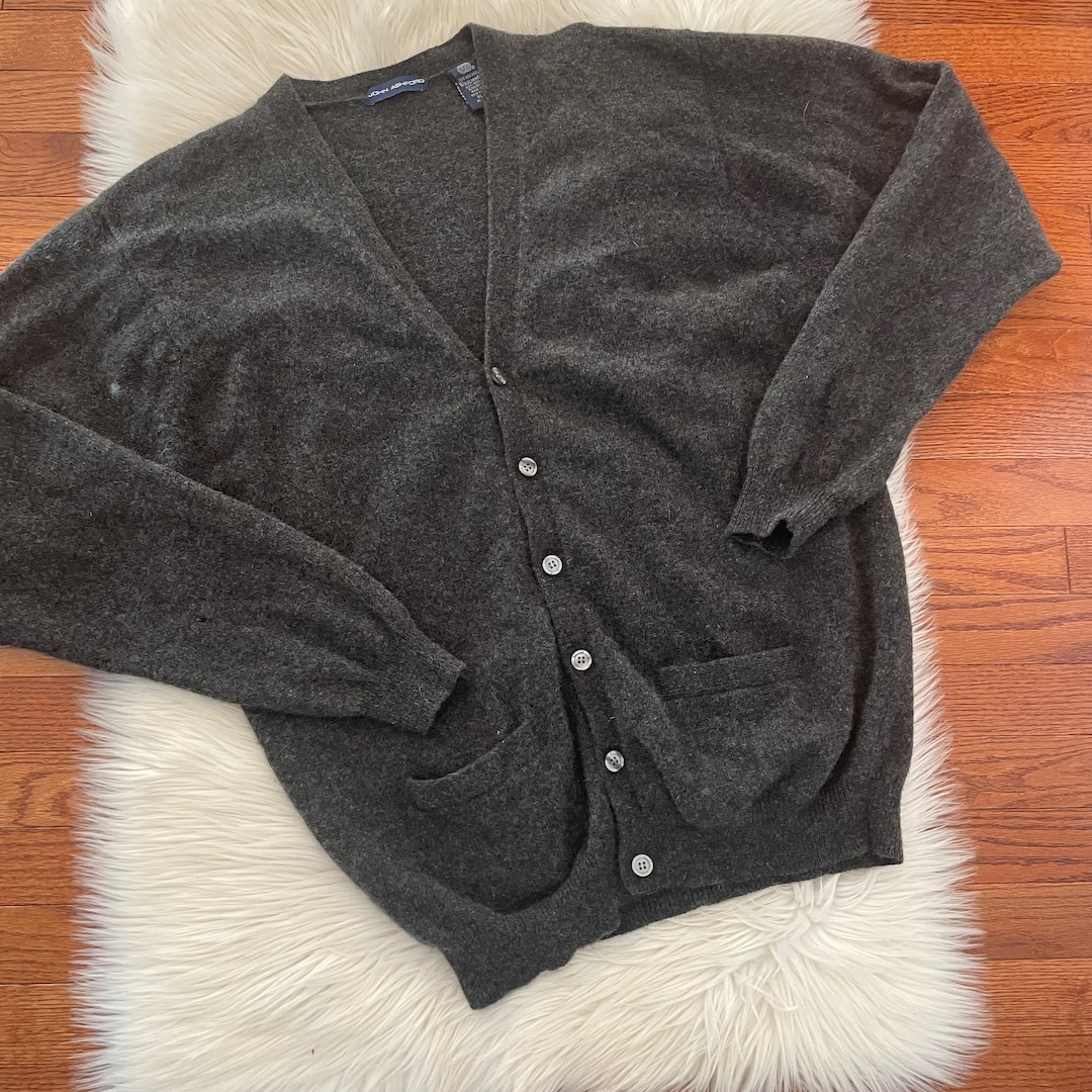 Vintage John Ashford Woolmark Wool Gray Grandpa Sweater Cardigan Size ...