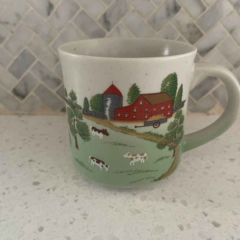 Vintage Farm Scene Coffee Cup Agriculture Cows Barns - Etsy