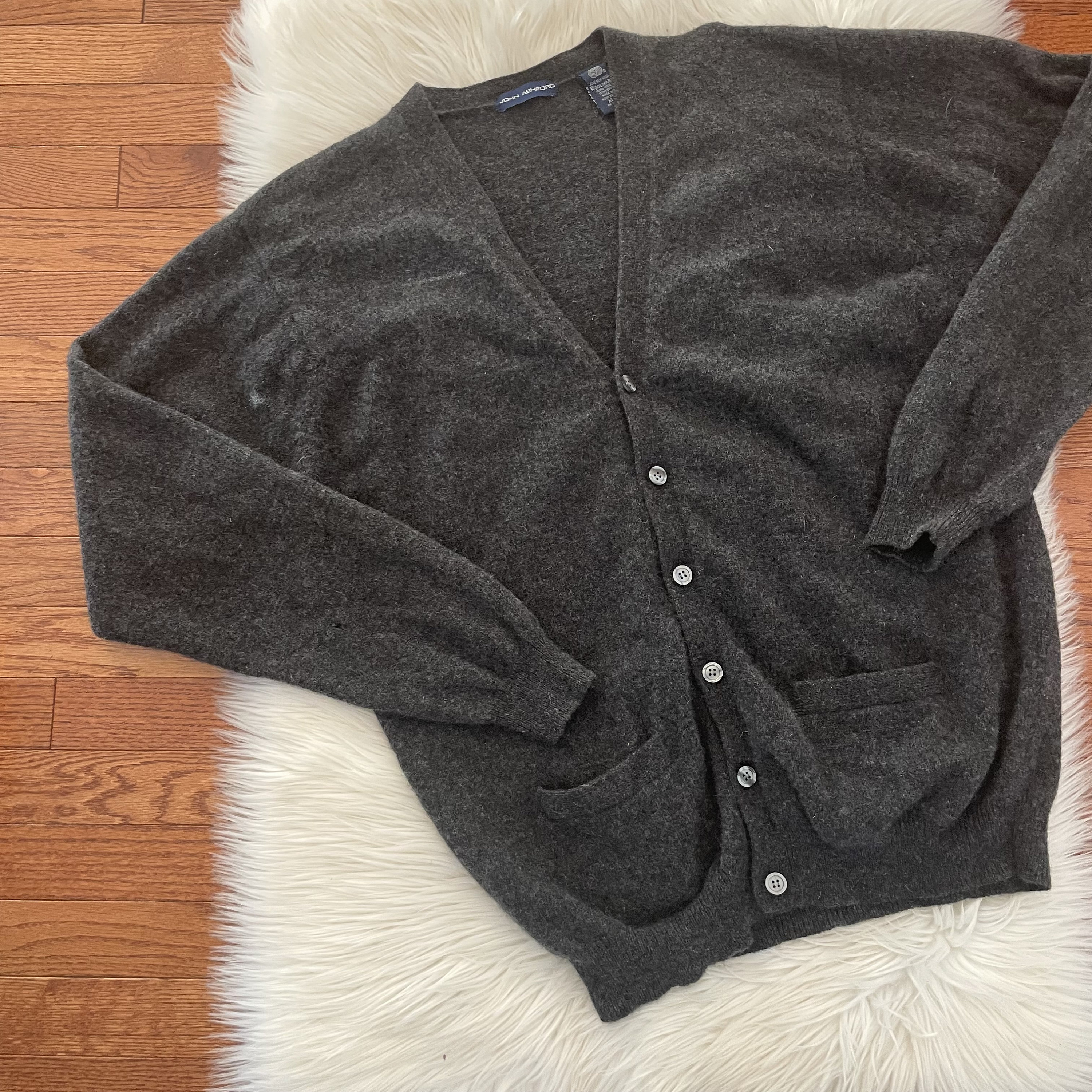 Vintage John Ashford Woolmark Wool Gray Grandpa Sweater Cardigan Size ...