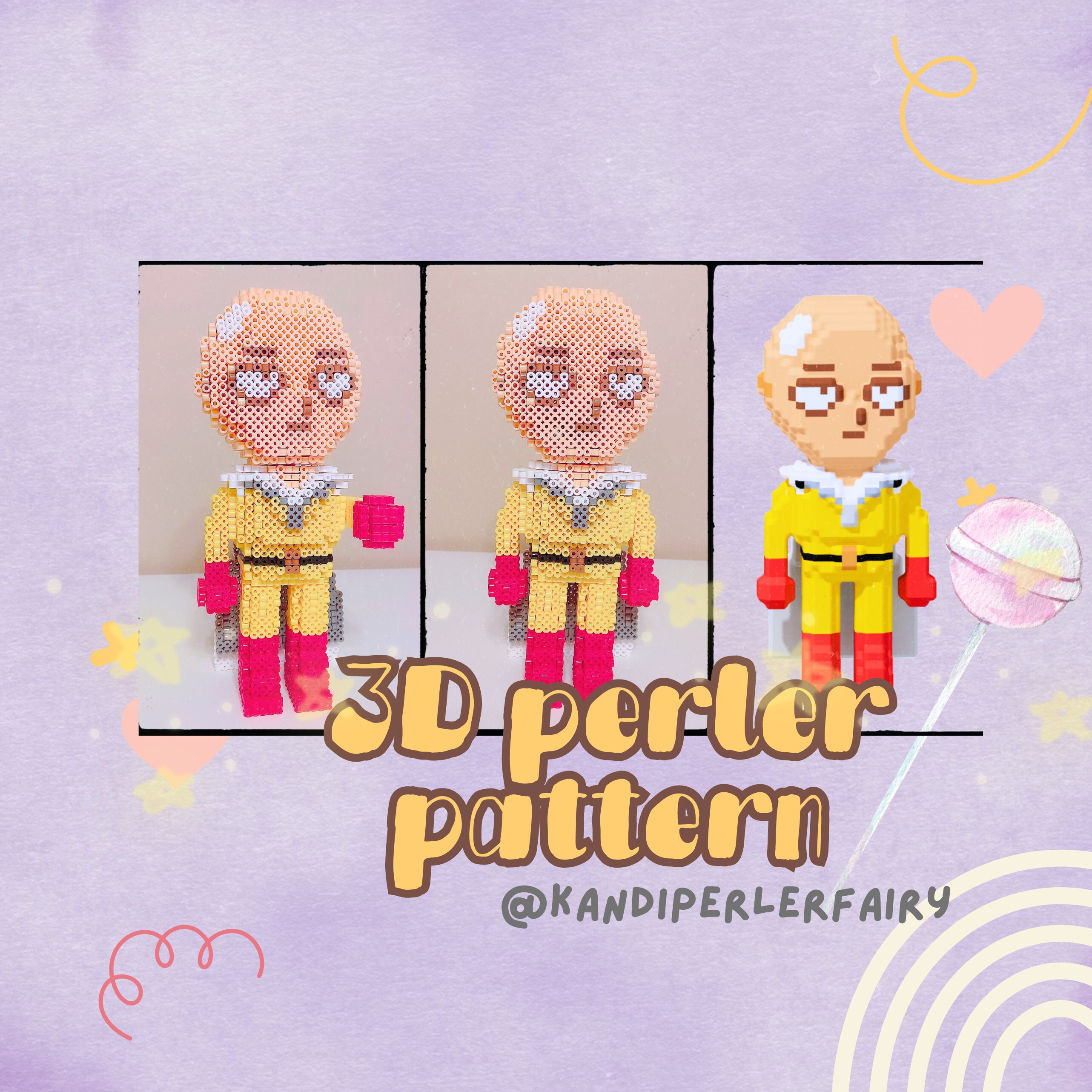 Anime Hero One Punch 3D Perler Beads Digital Pattern for Instant ...