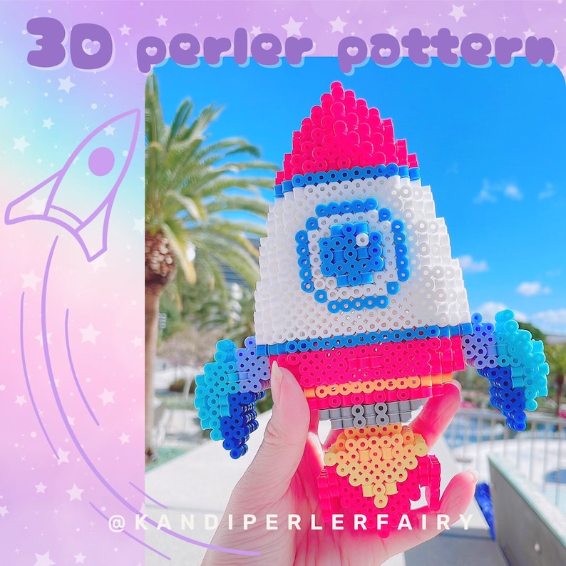 Instant Download 3D Perler Beads Pattern to Build This CUTE Rocket Ship ...