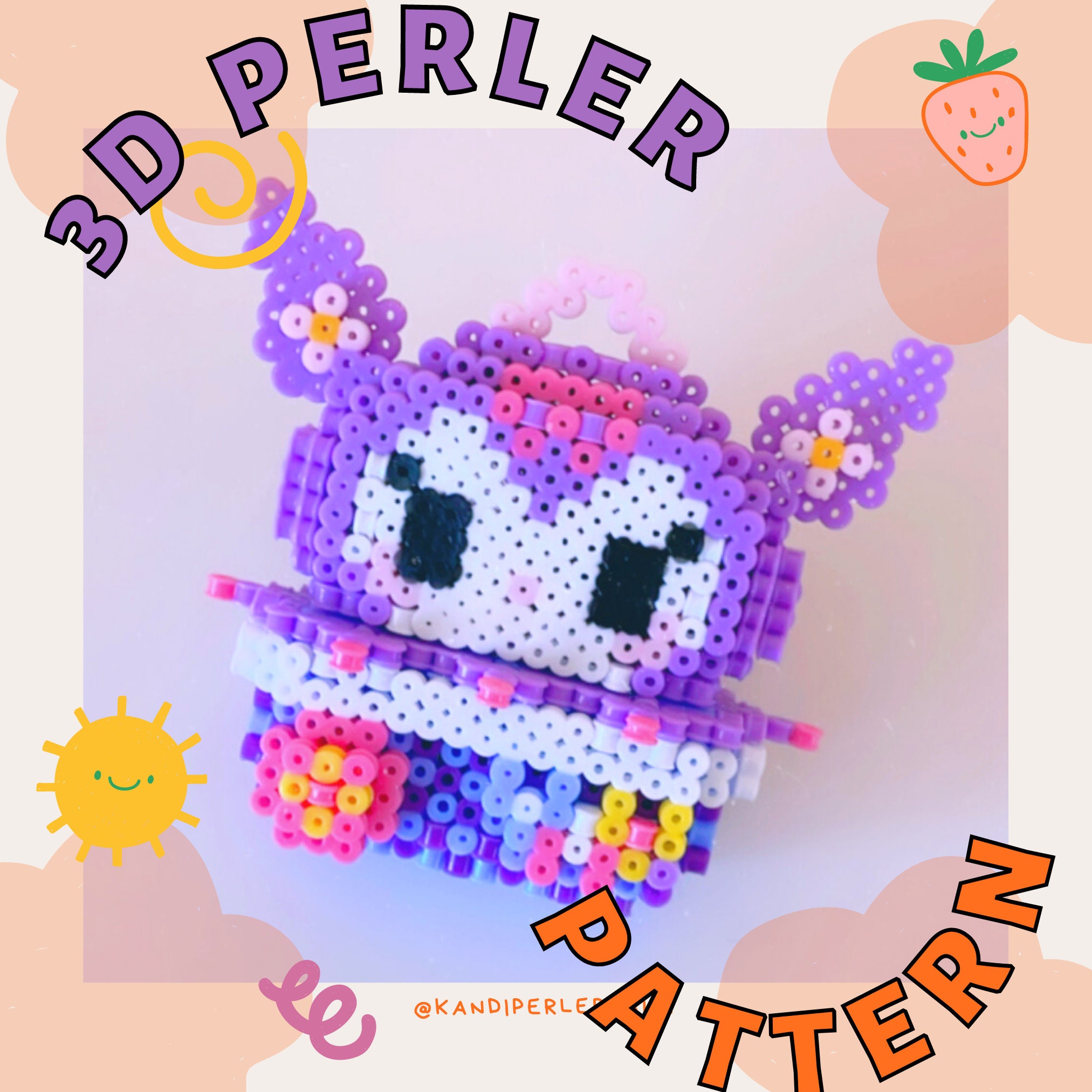 Instant Download 3D Perler Beads Pattern to Build Kawaii Purple ...