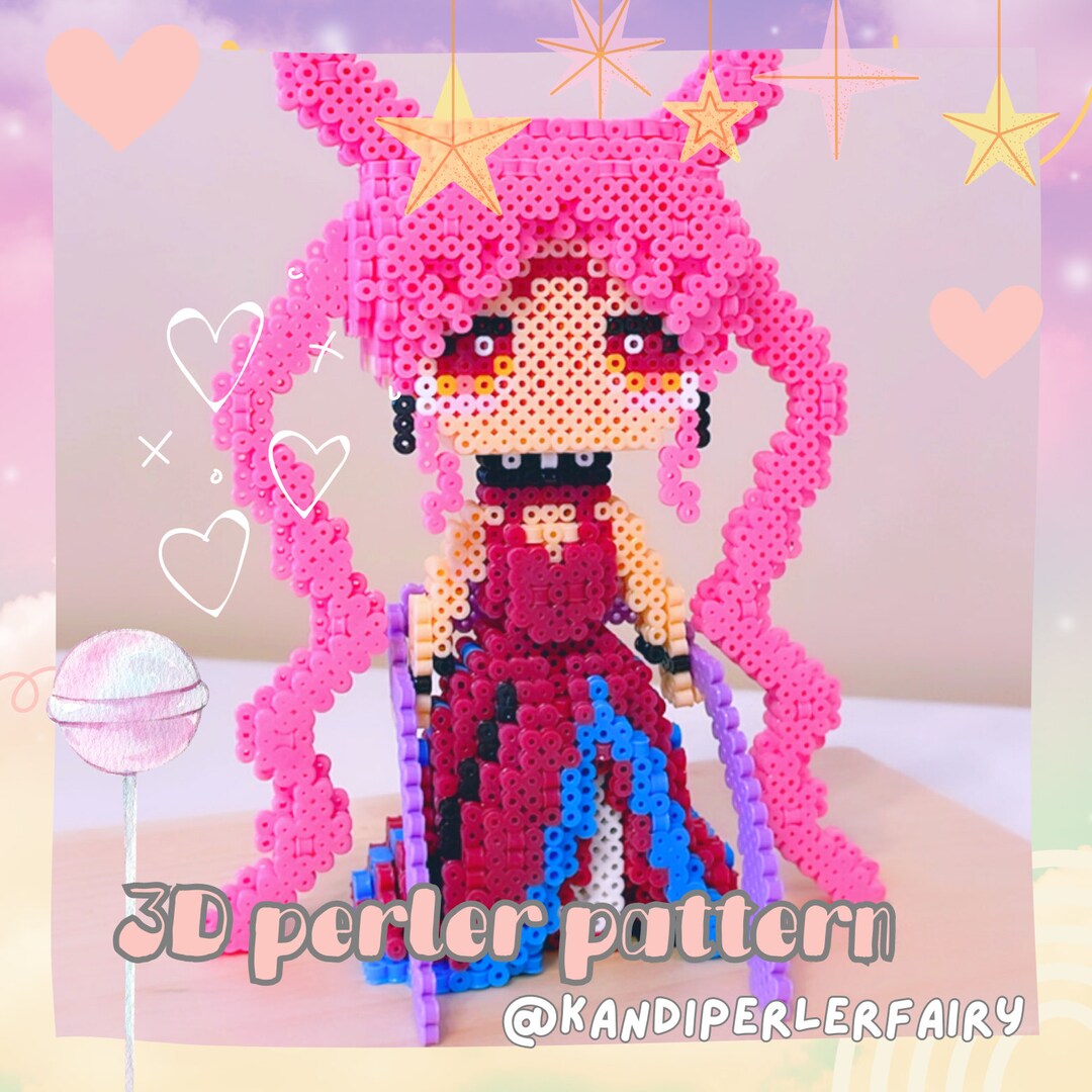 Anime Pink Hair Princess 3D Perler Beads Digital Pattern for Instant ...