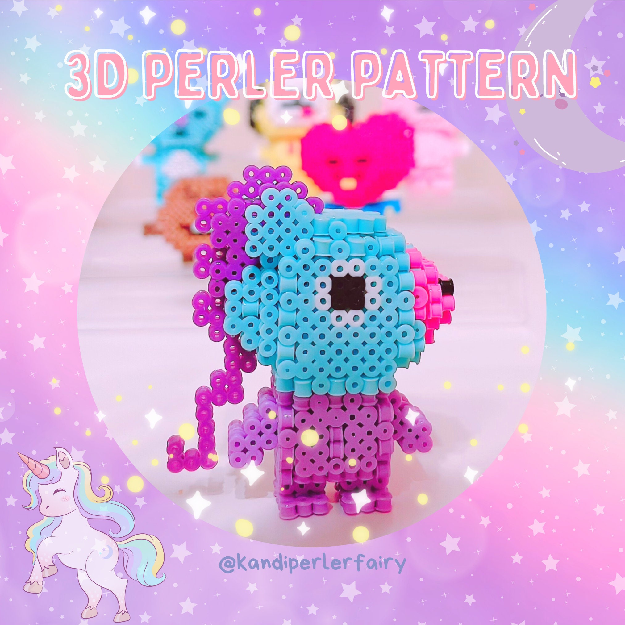 Instant Download!! 3D Perler Beads Pattern to Make a Blue Horse Wearing ...