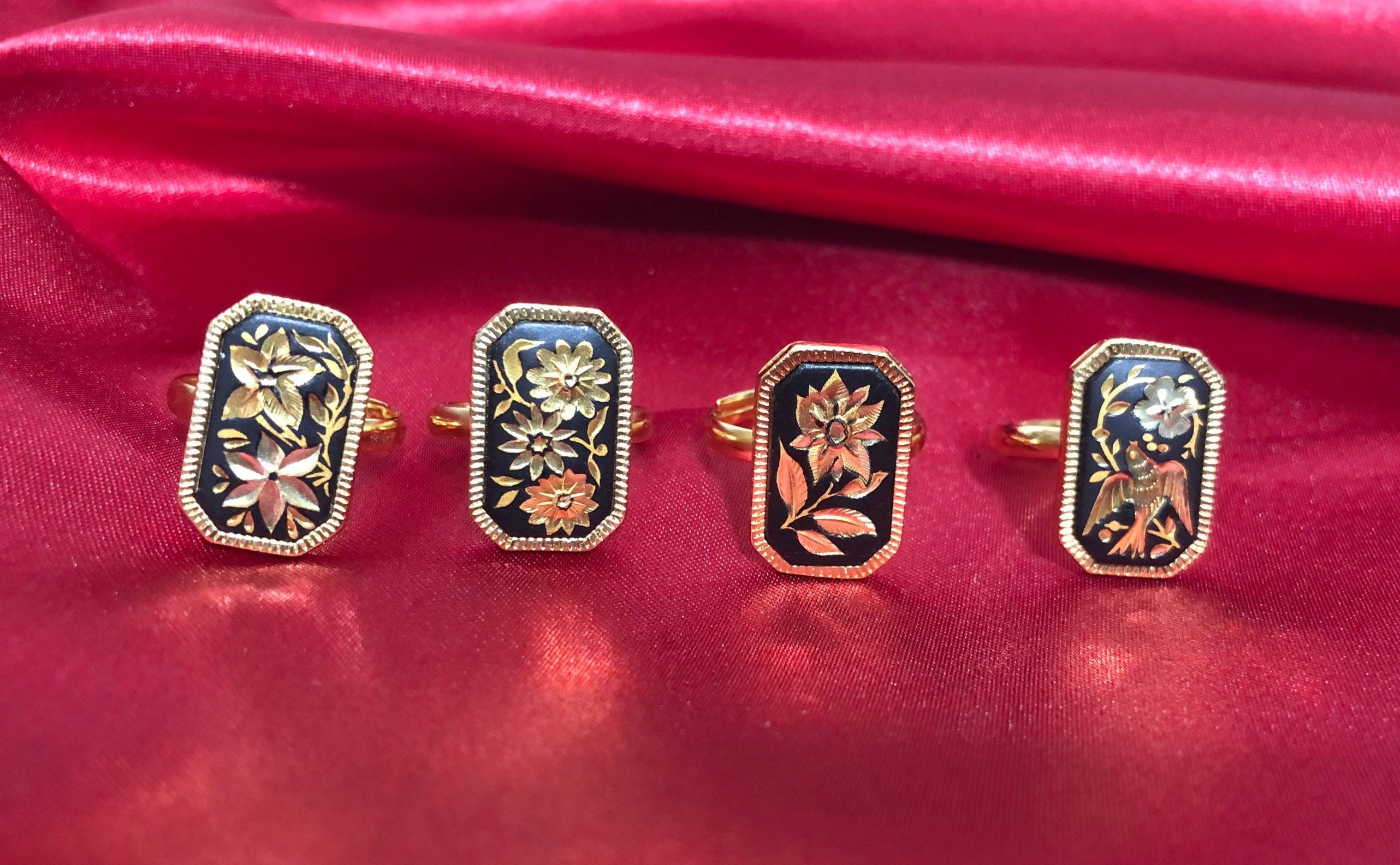 Octogonal Adjustable Damascene 24K Gold Rings 2. Damascene Vintage ...