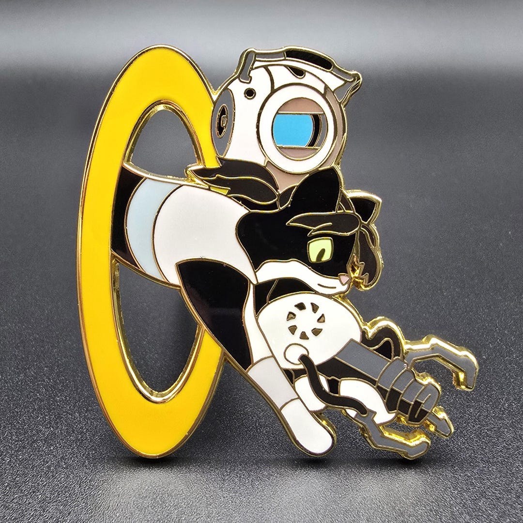 Cat Chell (portal Front) - 2" Hard Enamel Lapel Pins - Cosplay Cat ...