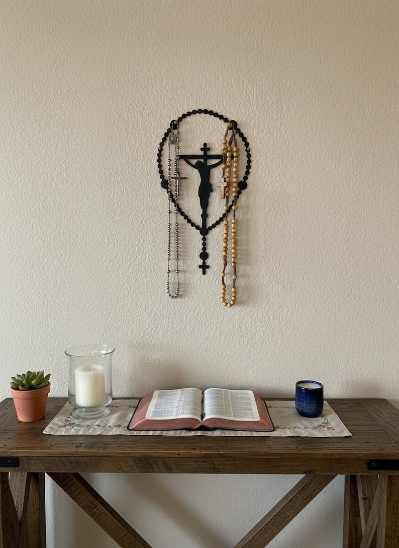 Rosary Wall Hanger Catholic Altar Cross Metal Sign Christian - Etsy