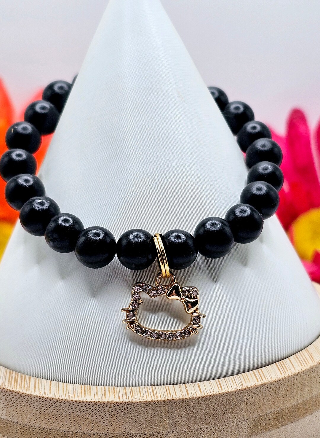 Black Bead Charm Bracelet - Etsy