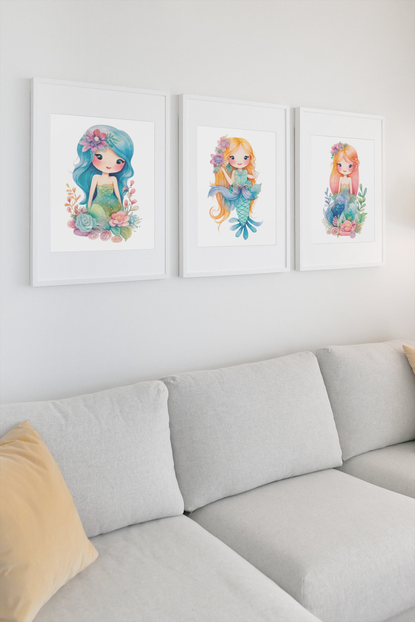 Cute Watercolor Chibi Mermaid Clipart Set for DIY Crafts and - Etsy