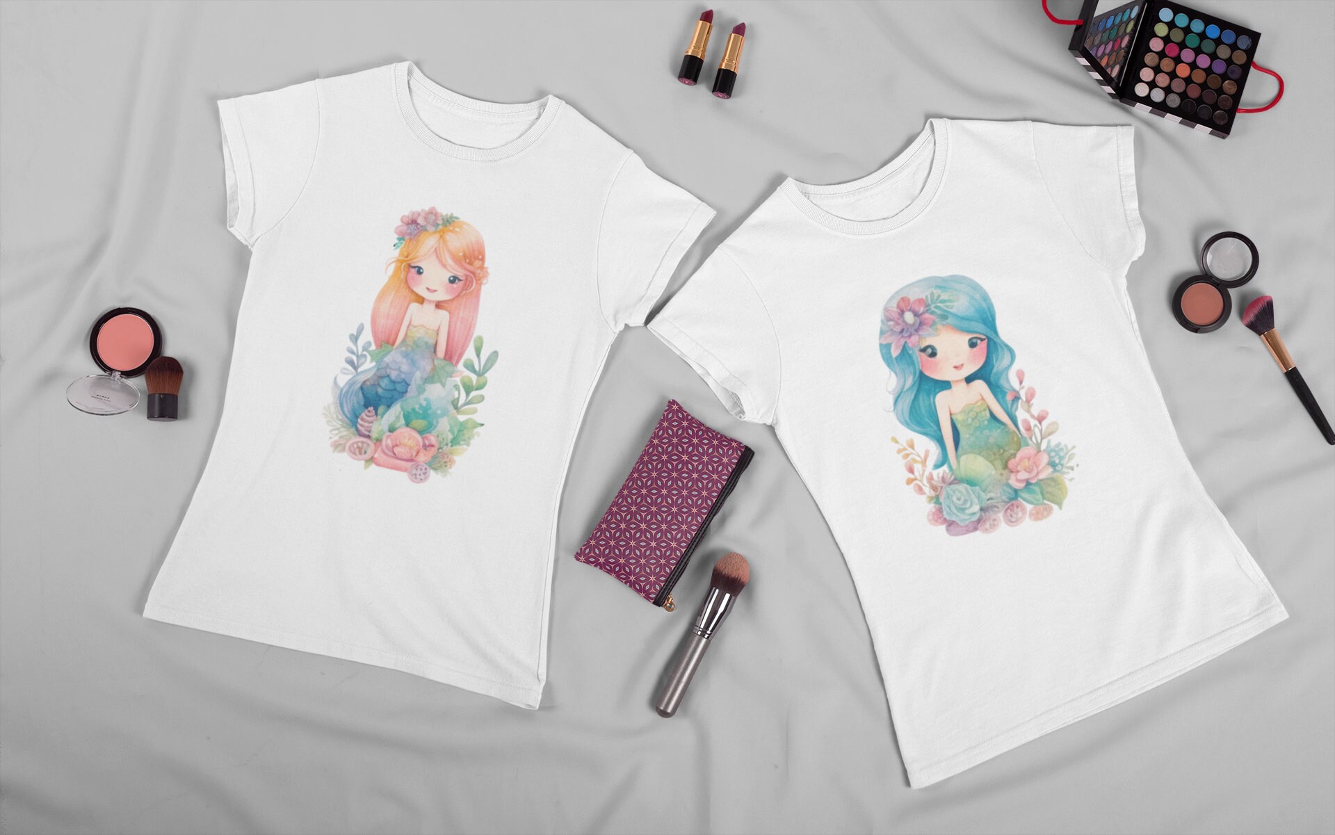 Cute Watercolor Chibi Mermaid Clipart Set for DIY Crafts and - Etsy