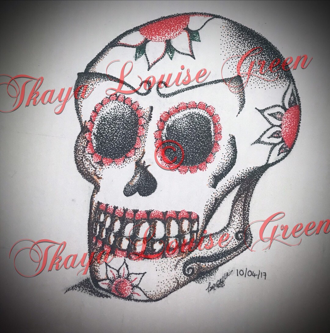 Original Pointillism Skull colour Print - Etsy