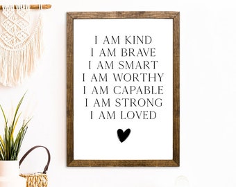 Affirmations Personalised, I Am Kind, I Am Smart, Affirmations Sign ...