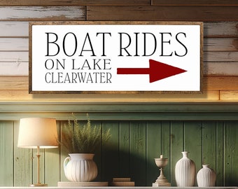 Boat Rides Sign, Personalized Vertical Lake Name Sign, Custom Arrow ...