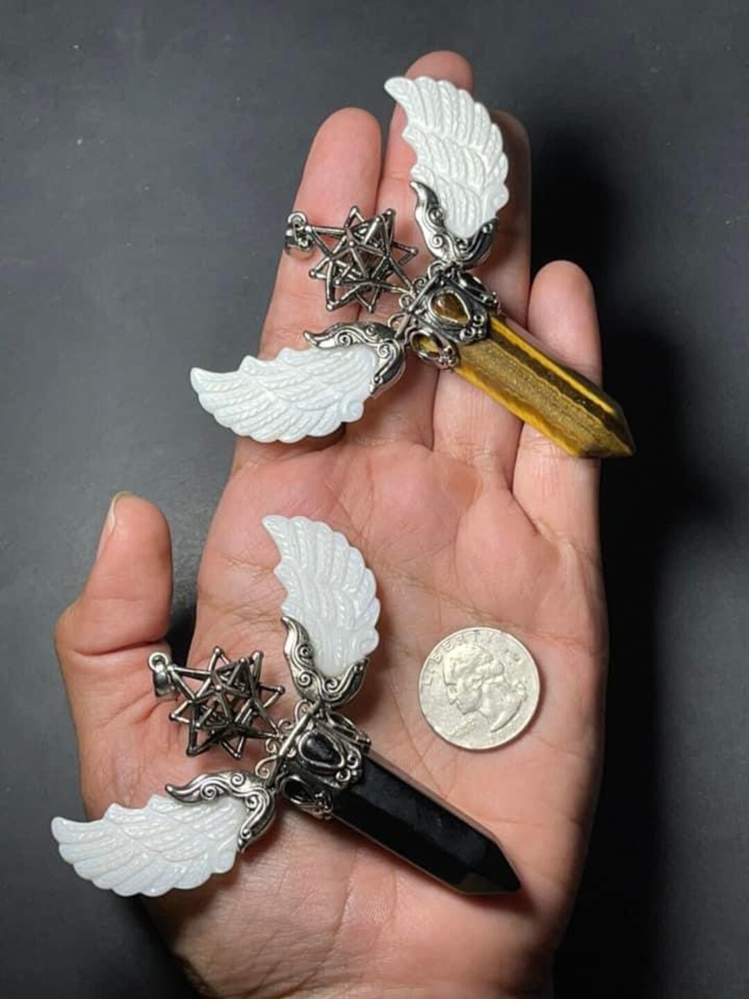 Winged Crystal Pendant, Tigers Eye Pendant, Black Obsidian Pendant ...