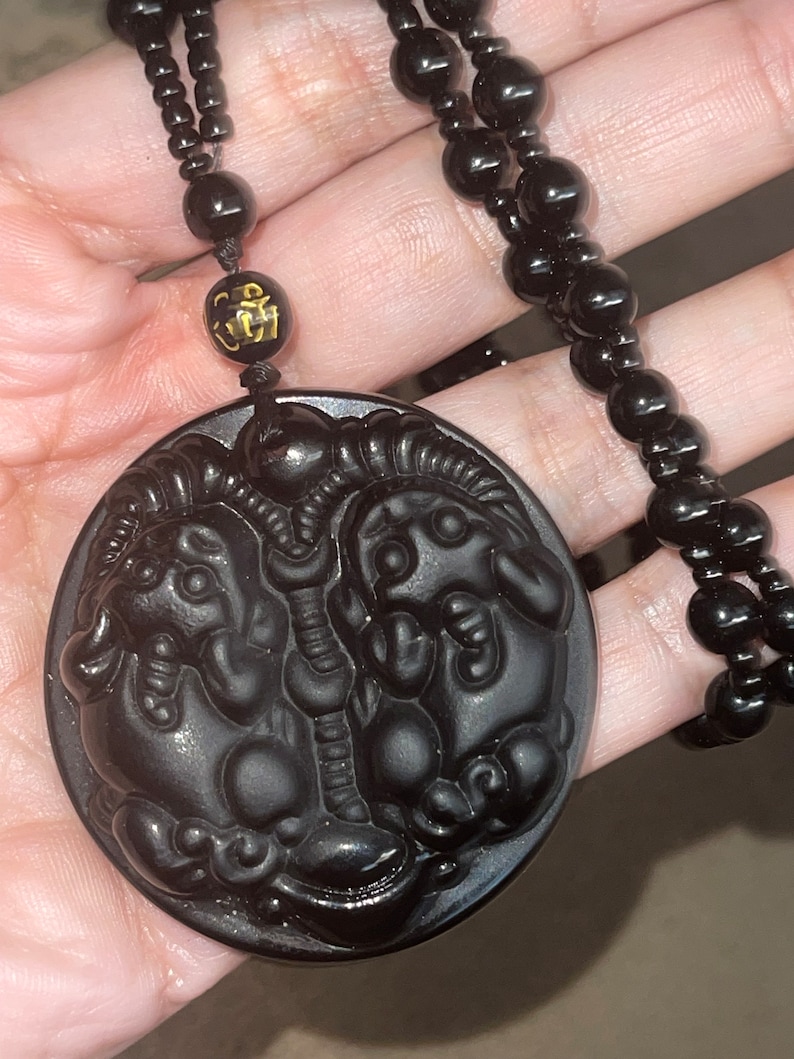 Pixiu Black Obsidian Pendant Beaded Necklace, Feng Shui, Pixiu ...