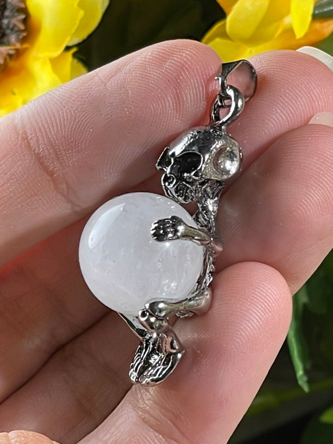 Skeleton Pendant With Crystal Mini Sphere, Skeleton Pendant, Crystal ...