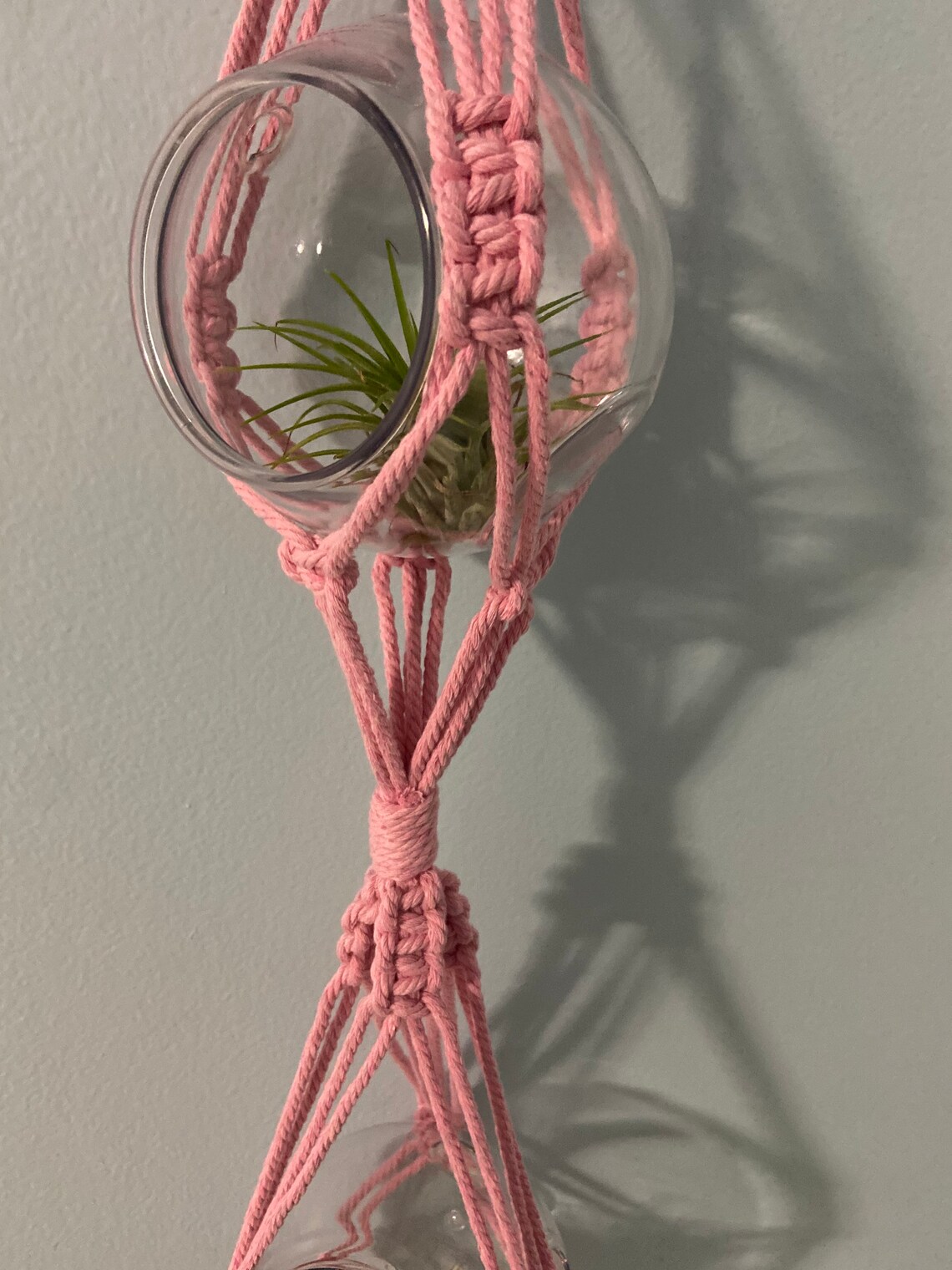Baby pink macrame plant hanger double macrame | Etsy