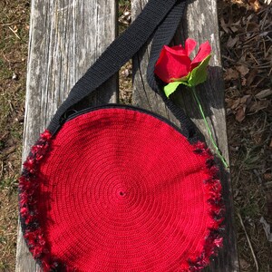 Crochet Shoulder Bag. Crochet Red With Black Bag. Hand Made Red Purse ...