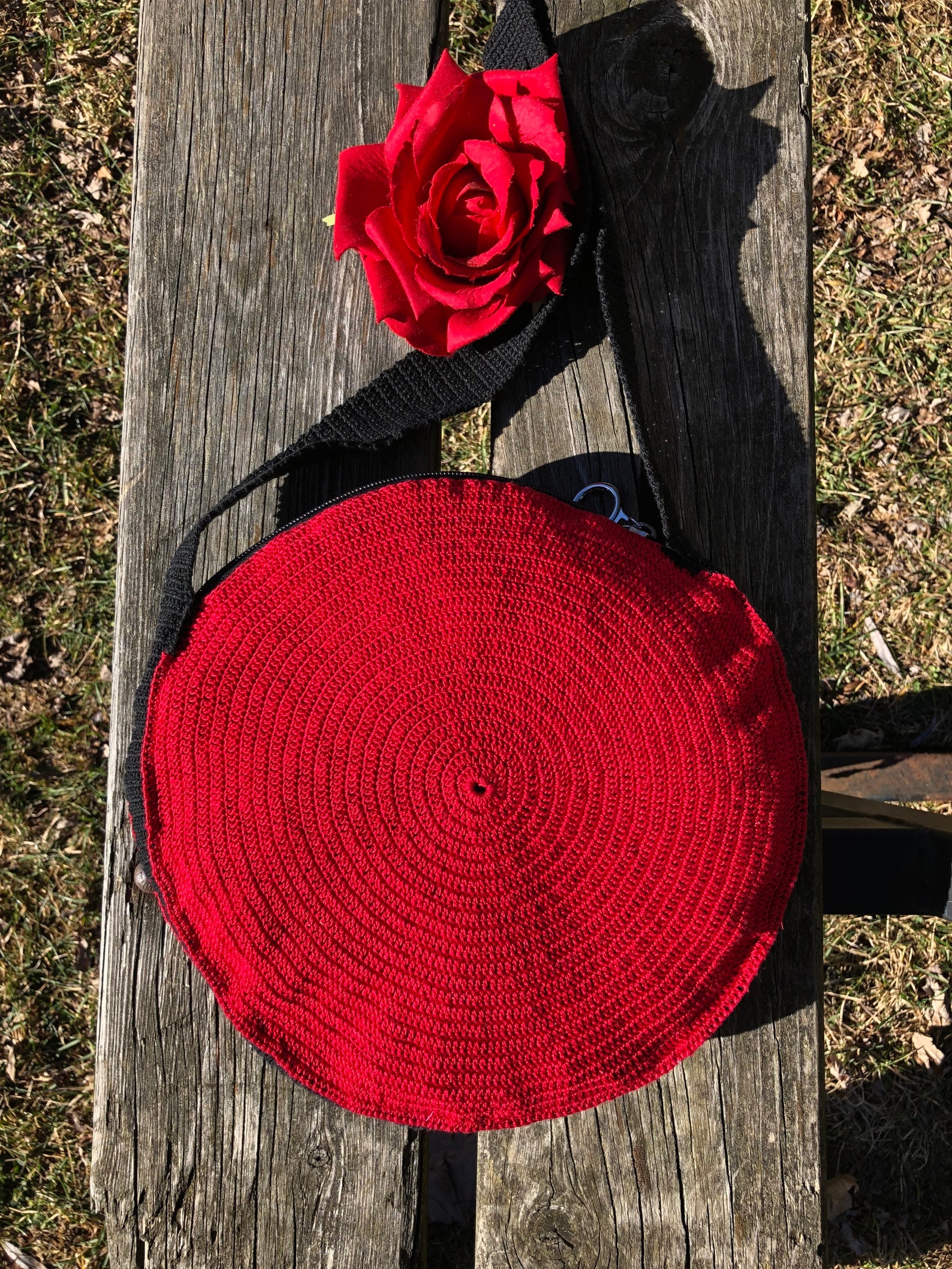 Crochet Shoulder Bag. Crochet Red With Black Bag. Hand Made Red Purse ...