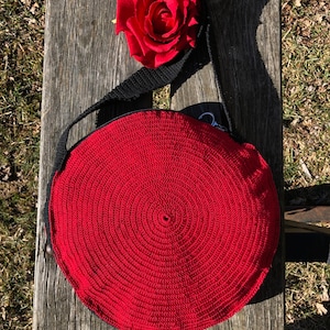 Crochet Shoulder Bag. Crochet Red With Black Bag. Hand Made Red Purse ...