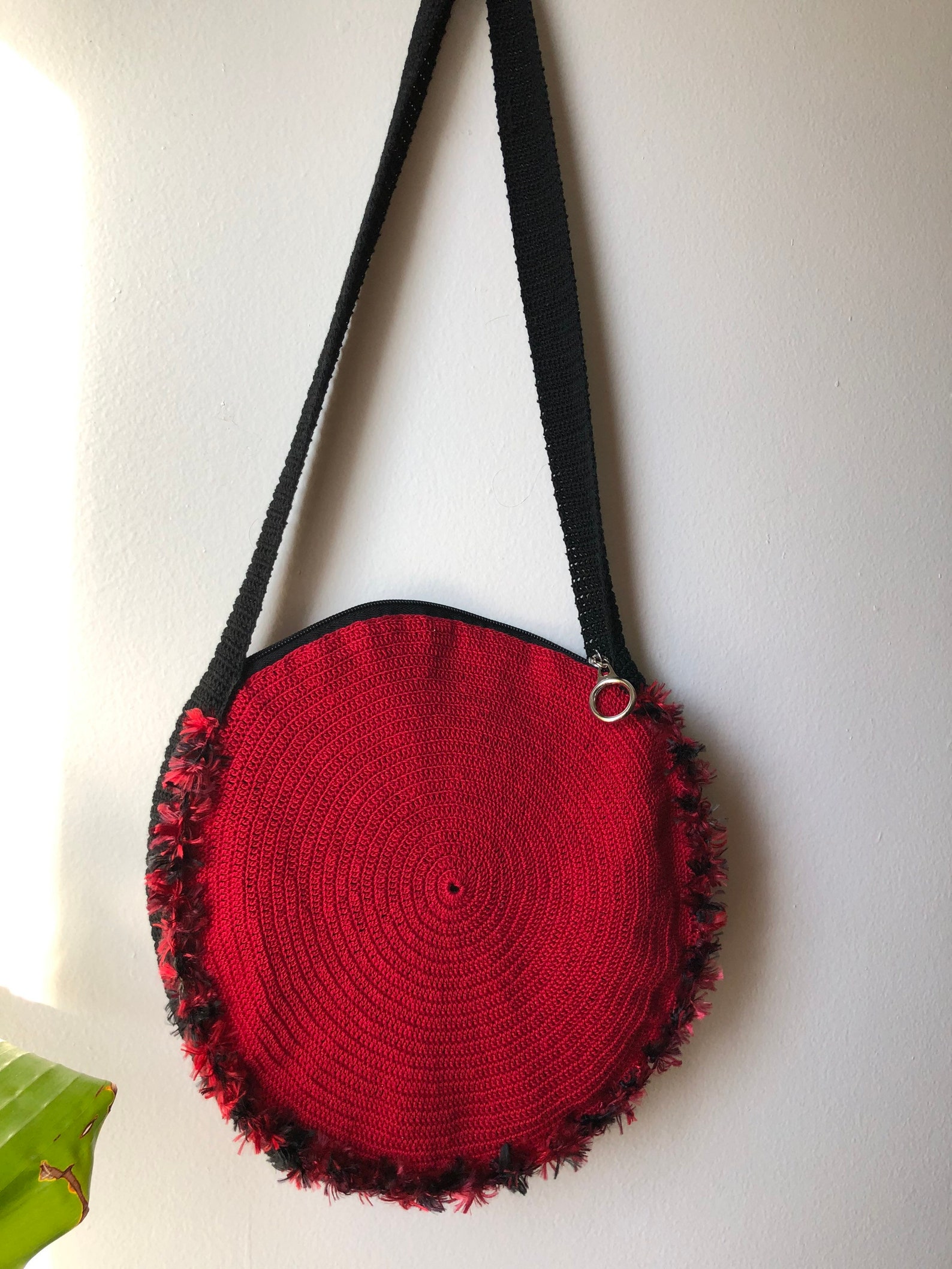 Crochet Shoulder Bag. Crochet Red With Black Bag. Hand Made Red Purse ...