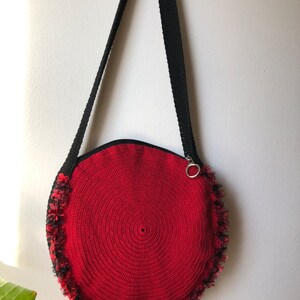 Crochet Shoulder Bag. Crochet Red With Black Bag. Hand Made Red Purse ...