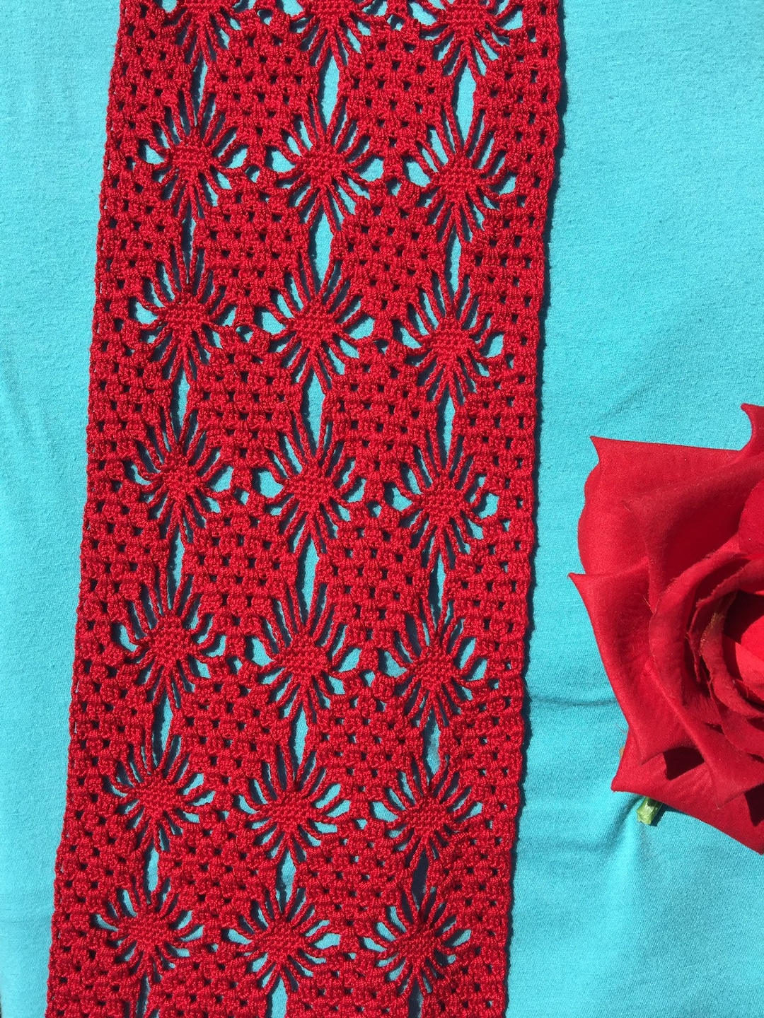 Crochet Red Scarf, Crochet Red Lace Scarf. Hand Crochet Red Scarf ...