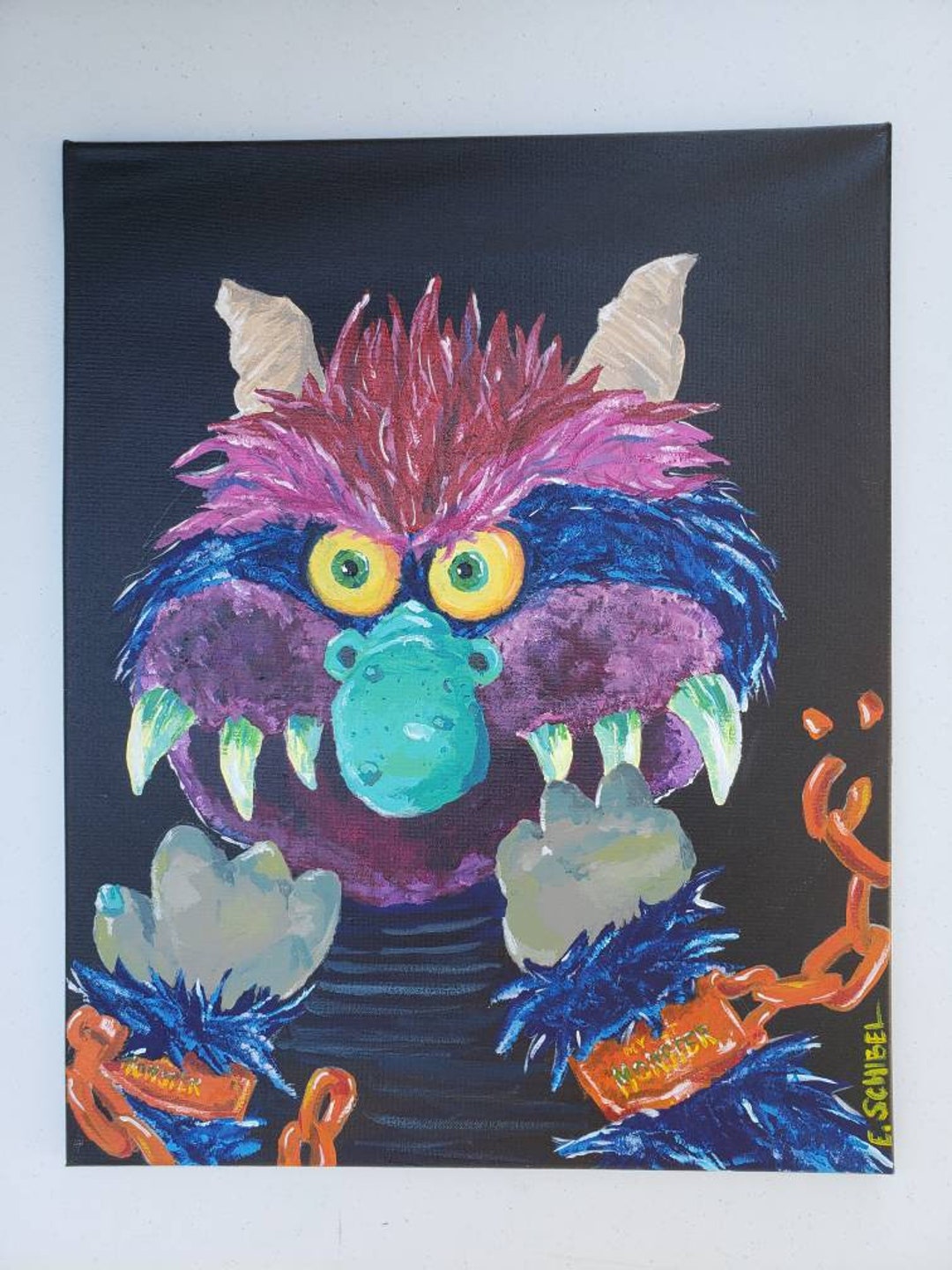 My Pet Monster 80s Character Acrylic Painting Digital Print - Etsy