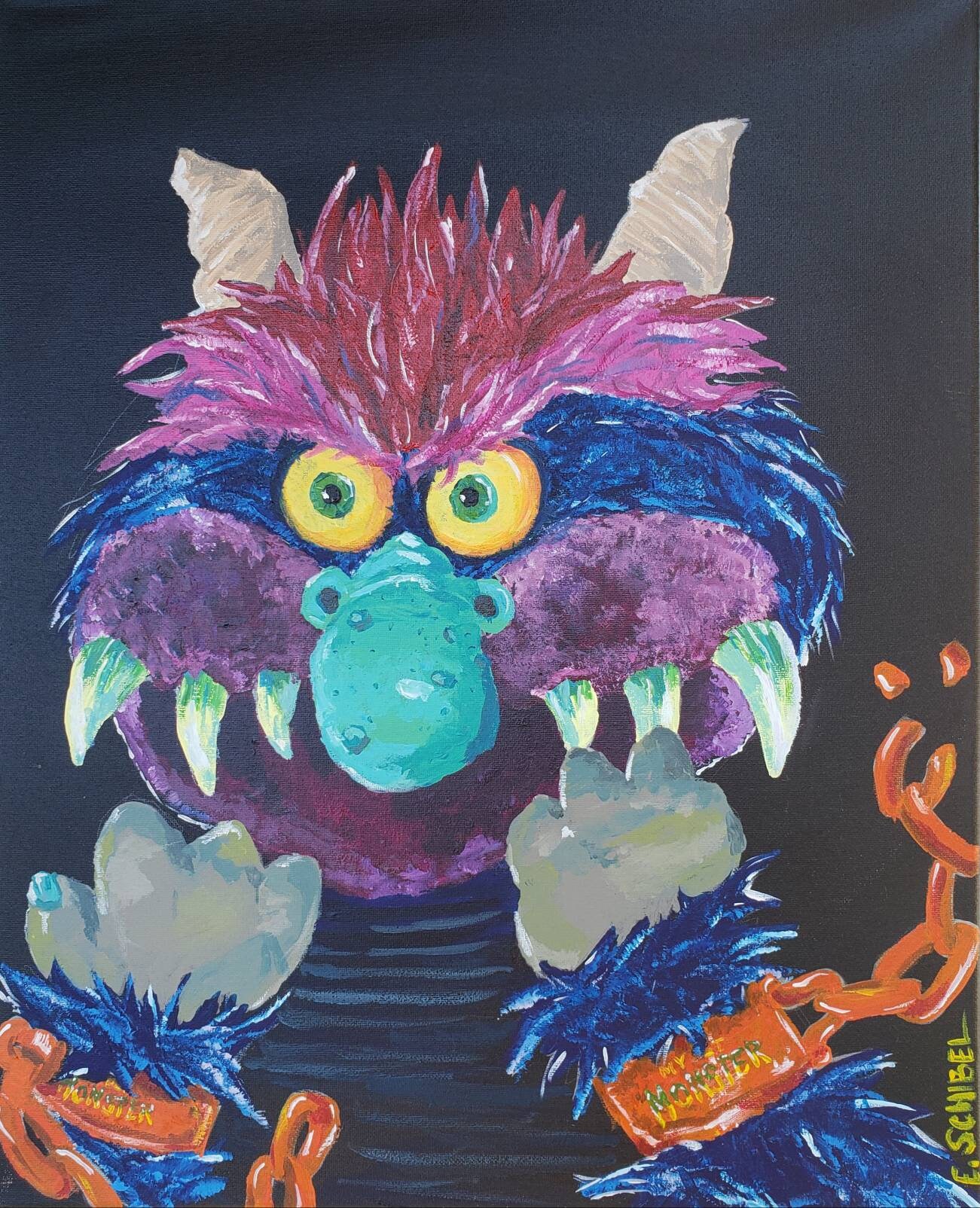My Pet Monster 80s Character Acrylic Painting Digital Print - Etsy