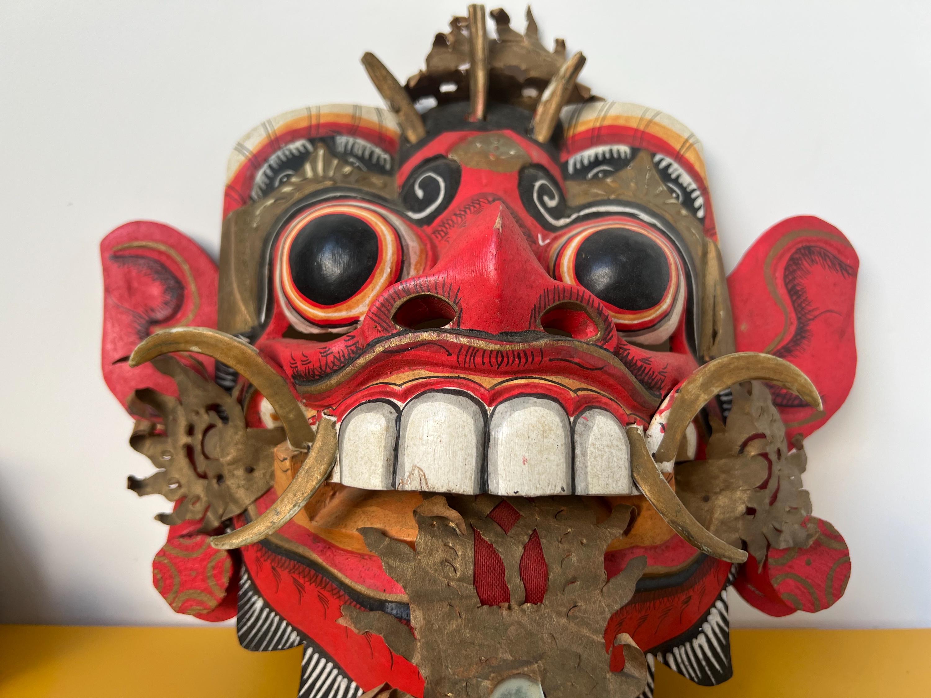Vintage Indonesische Balinese Masker Houtsnijwerk Aan De Muur Hangende ...
