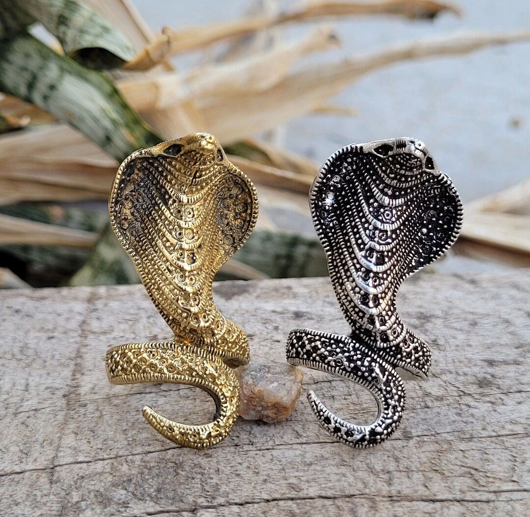 Snake Design Brass Ring - Adjustable Serpent Cobra Ring, Boho , Gothic ...