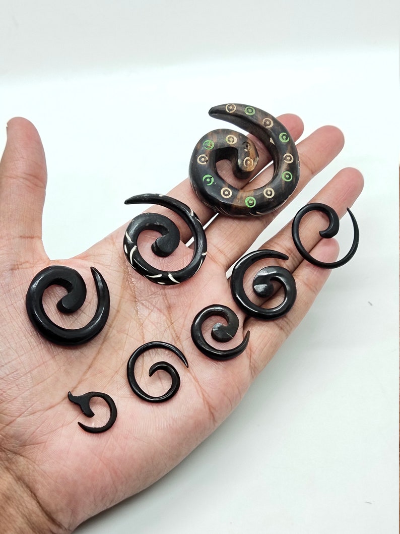 Tribal Wood Spiral Ear Stretchers, Wood Ear Expanders, Wood Spiral ...
