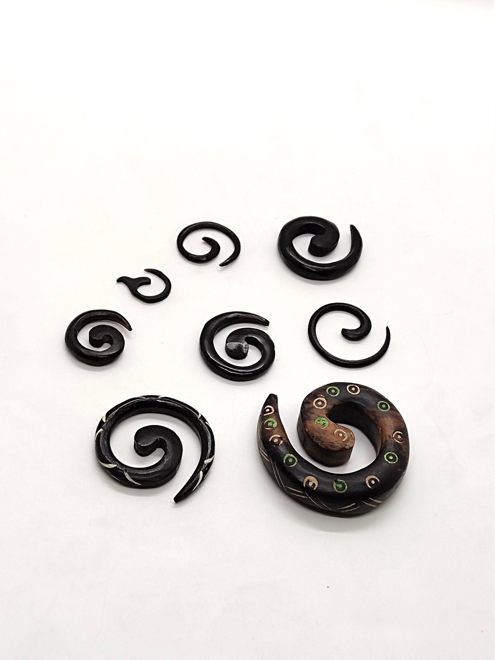 Tribal Wood Spiral Ear Stretchers, Wood Ear Expanders, Wood Spiral ...