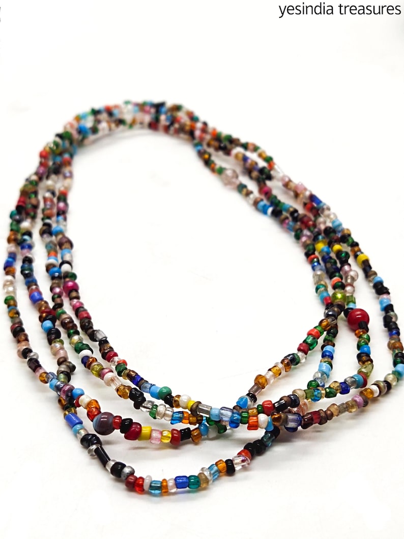 Colorful Boho Beaded Long Necklace, Multi Strand Layering Necklace ...