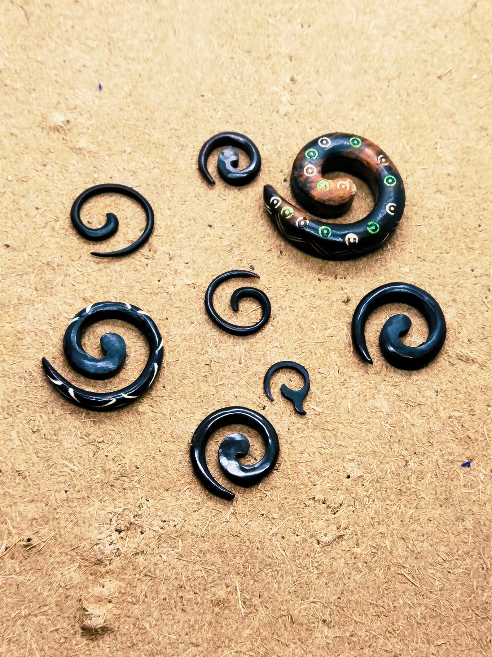 Tribal Wood Spiral Ear Stretchers, Wood Ear Expanders, Wood Spiral ...